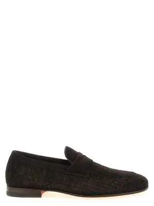 Santoni Woven Suede Loafers - Brown