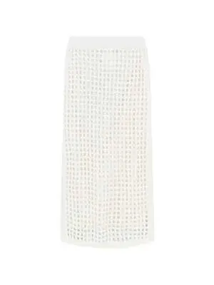 Max Mara Openwork Knitted Cotton Skirt - White