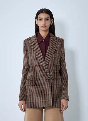 Max Mara Check Double-breasted Wool Blend Blazer - Brown