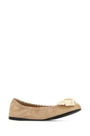 Prada Beige Leather Ballerinas With Bow Detail - Brown