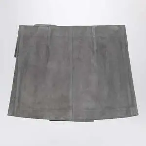 AMI Paris Suede Mini Skirt With Large Buckle Belt - Gray