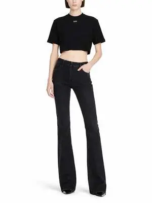 Off-White Cropped T-shirt With Logo - Black