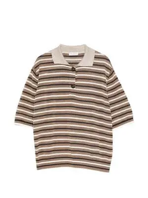 Brunello Cucinelli Striped Linen Blend Polo Sweater