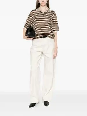 Brunello Cucinelli Striped Linen Blend Polo Sweater