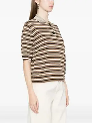Brunello Cucinelli Striped Linen Blend Polo Sweater