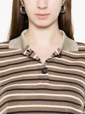 Brunello Cucinelli Striped Linen Blend Polo Sweater