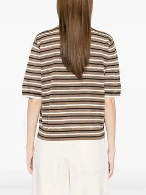 Brunello Cucinelli Striped Linen Blend Polo Sweater