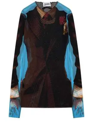 JEAN PAUL GAULTIER Printed Mesh Long Sleeve Top - Multicolor