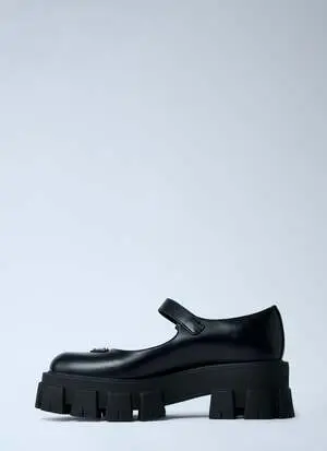Prada Leather Platform Flats With Buckle And Logo Plaque