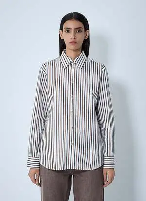 Bottega Veneta Striped Cotton Poplin Button-down Shirt - Brown