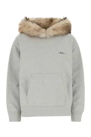 Prada Grey Cotton Hoodie With Fur Trim - Gray