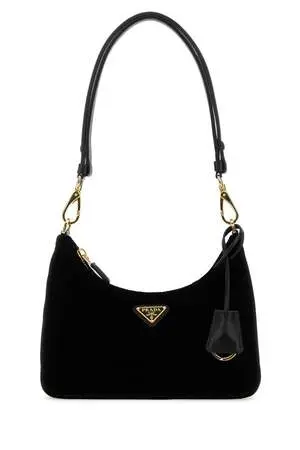 Prada Velvet Mini Re-edition Shoulder Bag - Black