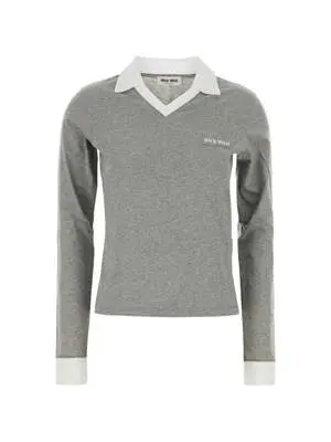 Miu Miu Cotton Jersey Collared Sweatshirt With Logo Detail