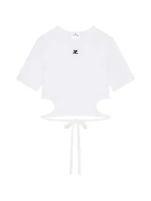 COURREGES Cropped T-shirt With Cut-out Detail - White