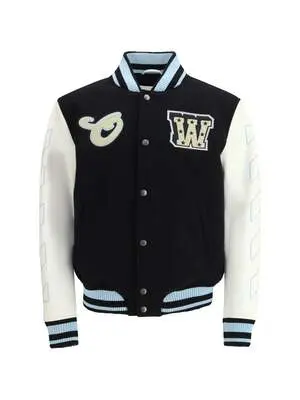 Off-White Varsity Star Logo Leather And Wool Jacket - Black