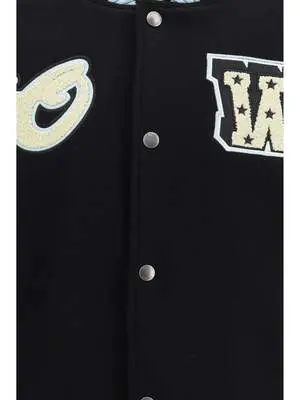 Off-White Varsity Star Logo Leather And Wool Jacket - Black
