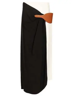 Celine Draped Viscose Skirt With Integrated Leather Belt - Black