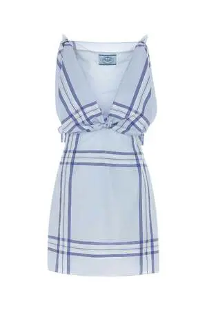 Prada Embroidered Cotton Mini Dress - Blue