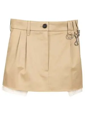 Miu Miu Cotton Chino Mini Skirt With Silver-tone Charm Detail - Cream