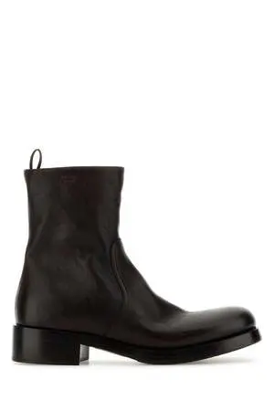 Prada Dark Leather Ankle Boots - Brown