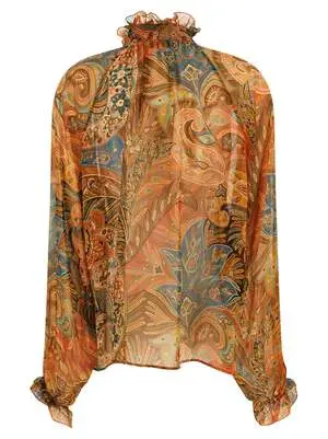 Etro Paisley Print Chiffon Ruffle Collar Shirt - Multicolor