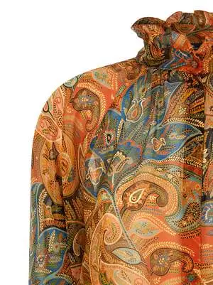 Etro Paisley Print Chiffon Ruffle Collar Shirt - Multicolor