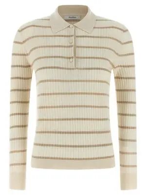 Max Mara Max Mara Ribbed Cashmere And Silk Blend Polo Shirt Cream
