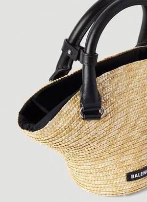 Balenciaga Straw-blend Mini Tote Bag With Twin Top Handles - Cream