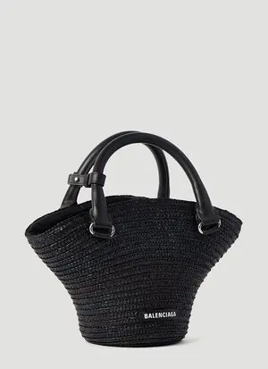 Balenciaga Straw-blend Mini Tote Bag With Logo Patch