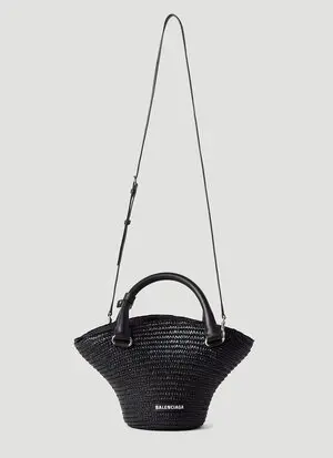 Balenciaga Straw-blend Mini Tote Bag With Logo Patch