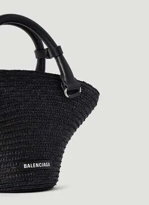 Balenciaga Straw-blend Mini Tote Bag With Logo Patch