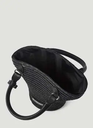 Balenciaga Straw-blend Mini Tote Bag With Logo Patch