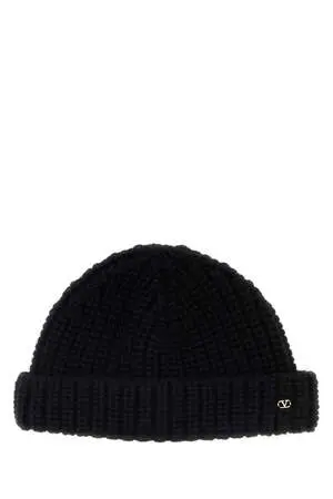 Valentino Garavani Ribbed Wool Beanie Hat - Black