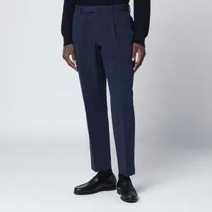 SANTANIELLO Navy Cotton And Cashmere Trousers - Blue