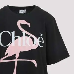 Chloé Cotton T-shirt With Flamingo Print - Black
