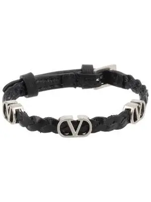 Valentino Garavani Vlogo Signature Braided Leather Bracelet - Black