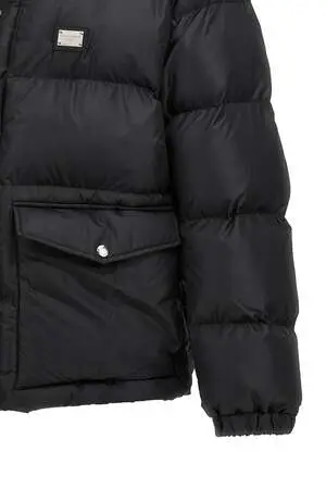 Dolce & Gabbana Quilted Logo Plate Down Jacket - Black
