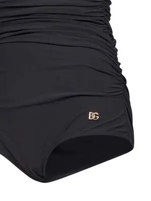 Dolce & Gabbana Black Sensitive Fabric Draped One-piece Swimsuit