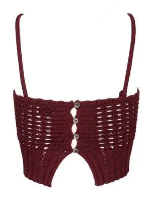 FORTE_FORTE Cropped Crochet Cotton Tank Top With Mother-of-pearl Buttons