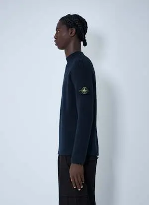 Stone Island Ribbed Logo Patch Crewneck Sweater - Blue