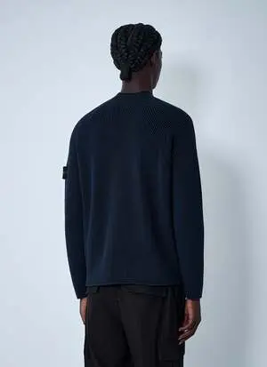 Stone Island Ribbed Logo Patch Crewneck Sweater - Blue