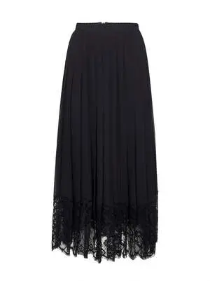 Dolce & Gabbana Black Chiffon And Lace Pleated Midi Skirt - Multicolor