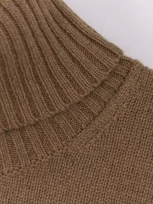 TOTEME Cashmere Ribbed Knit High Neck Long Sleeve Sweater - Brown