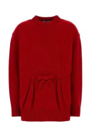Prada Oversized Wool Sweater With Bow Detail - Red