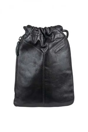 JIMMY CHOO Leather Drawstring Purse Handbag - Black