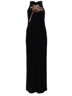 Rabanne Maxi Dress With Sequin Palm Detail - Black