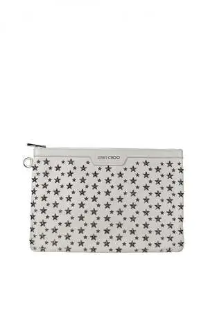 JIMMY CHOO Derek Clutch With Embossed Stars - White