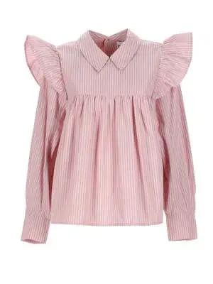GANNI GANNI Organic Cotton Striped Shirt With Puffy Straps Pink
