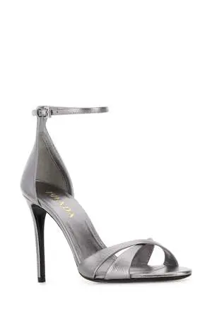 Prada Leather High Heel Sandals - Silver