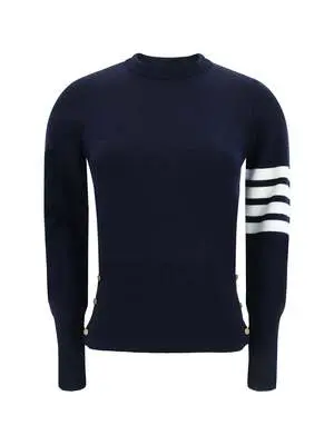 Thom Browne Virgin Wool Sweater With Signature Stripes - Blue